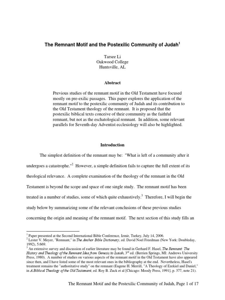 The Remnant Motif and The Postexilic Community of Judah | PDF | Hebrew ...