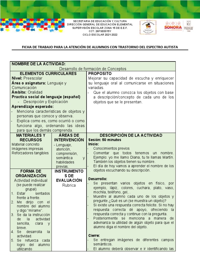 Ficha de Trabajo Autismo | Descargar gratis PDF | Espectro autista ...