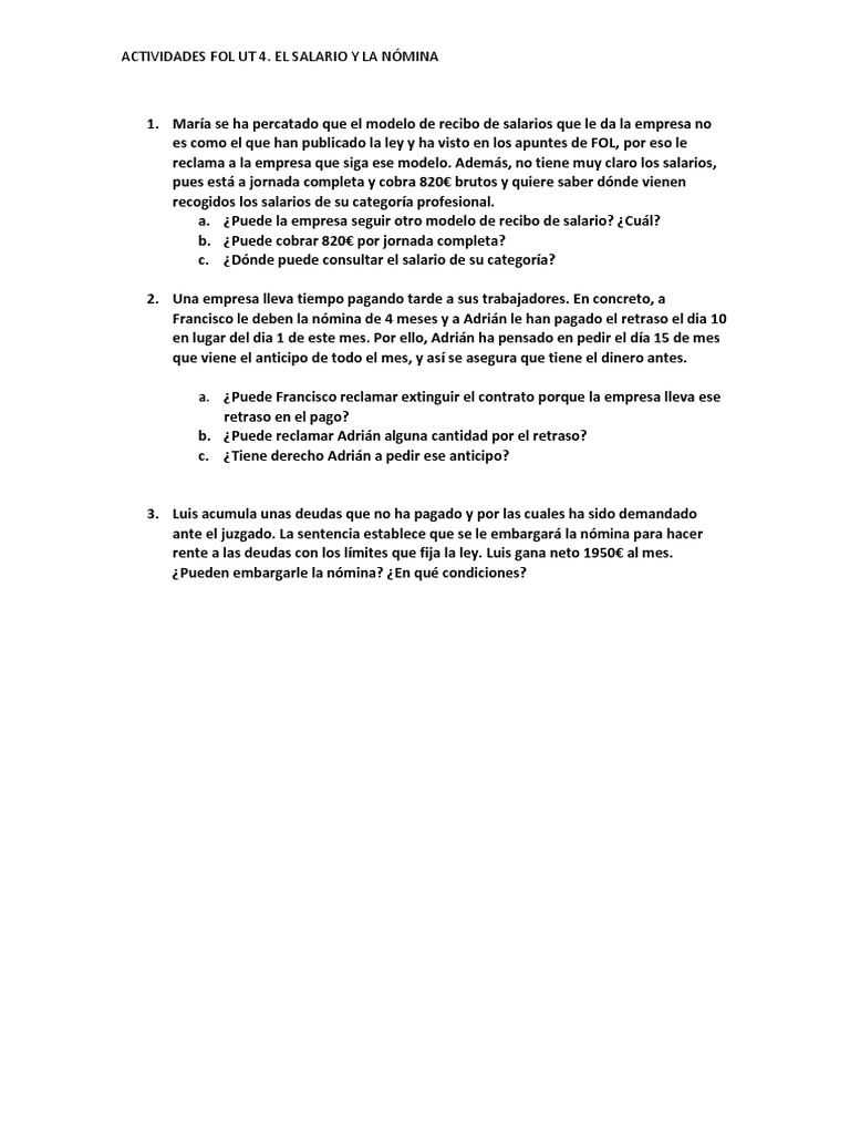 Actividades UT4. Salario y Nómina | PDF