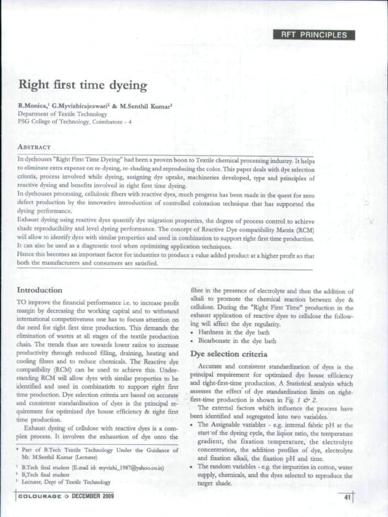 Right First Time Dyeing: RFT Principles | PDF | Dye | Dyeing