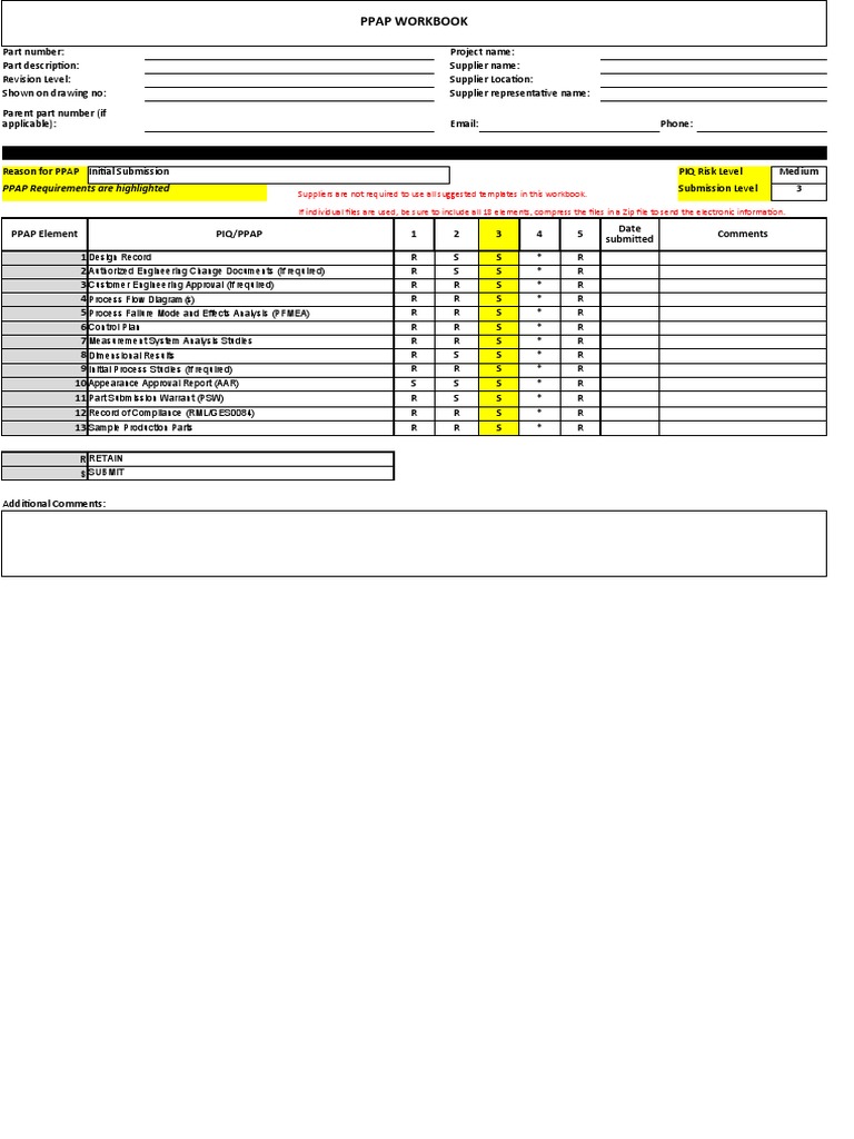 PPAP Workbook Supplier | PDF | Business Process