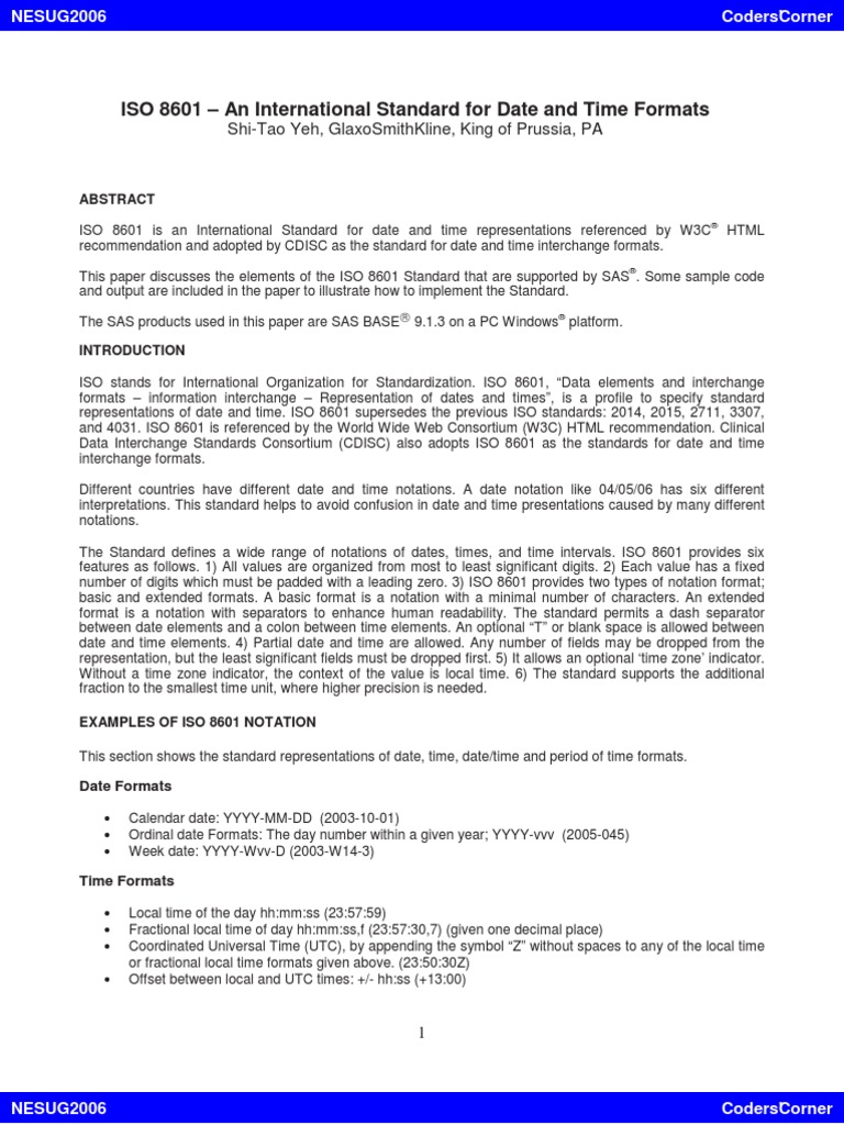 ISO 8601 - An International Standard For Date and Time Formats | PDF | Reference | Computing