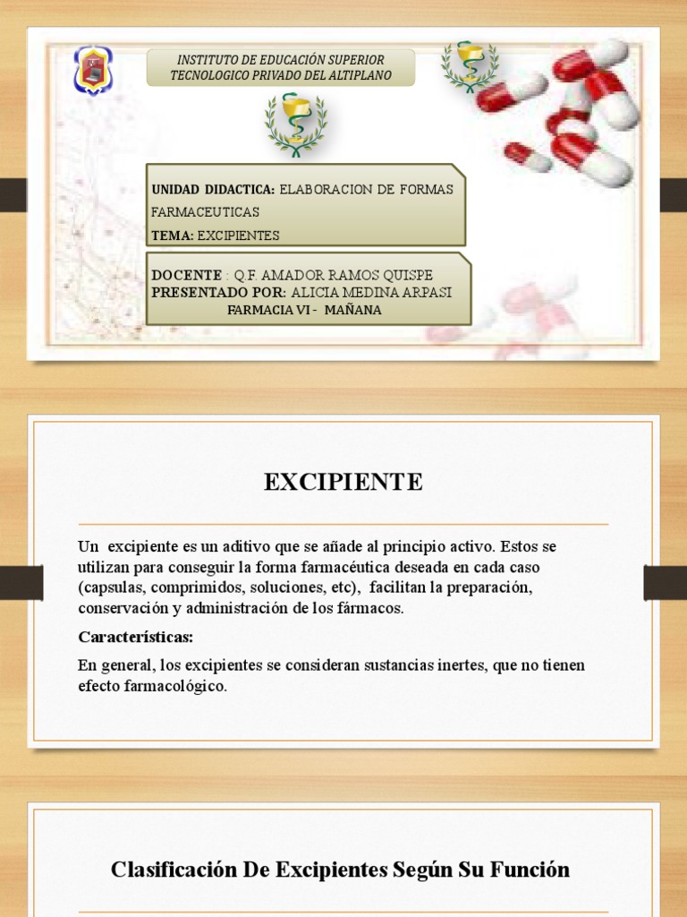 Los Excipientes..... Exponer | PDF | Tableta (Farmacia) | Medicamentos ...