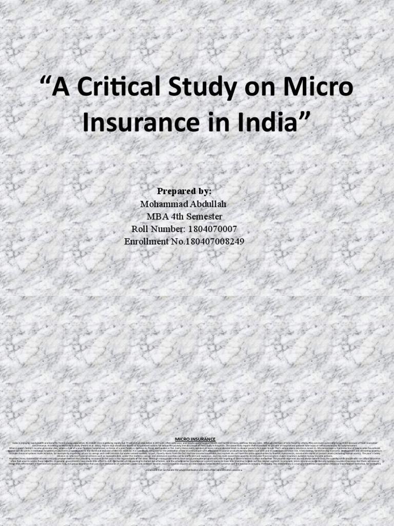 A Critical Study On Micro Insurance in India | PDF | Insurance ...