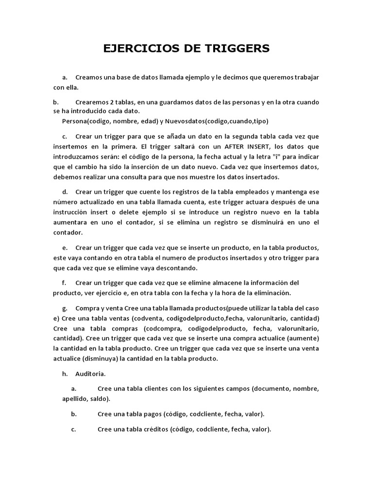 Ejercicios de Triggers | PDF | Informática | Gestión de tecnología de la información