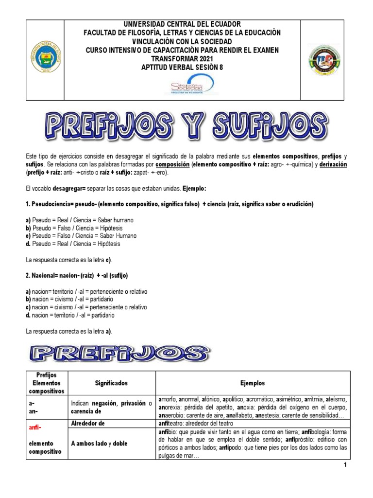 Ejercicios sobre Prefijos y Sufijos | PDF | Secuencia | Alfabeto