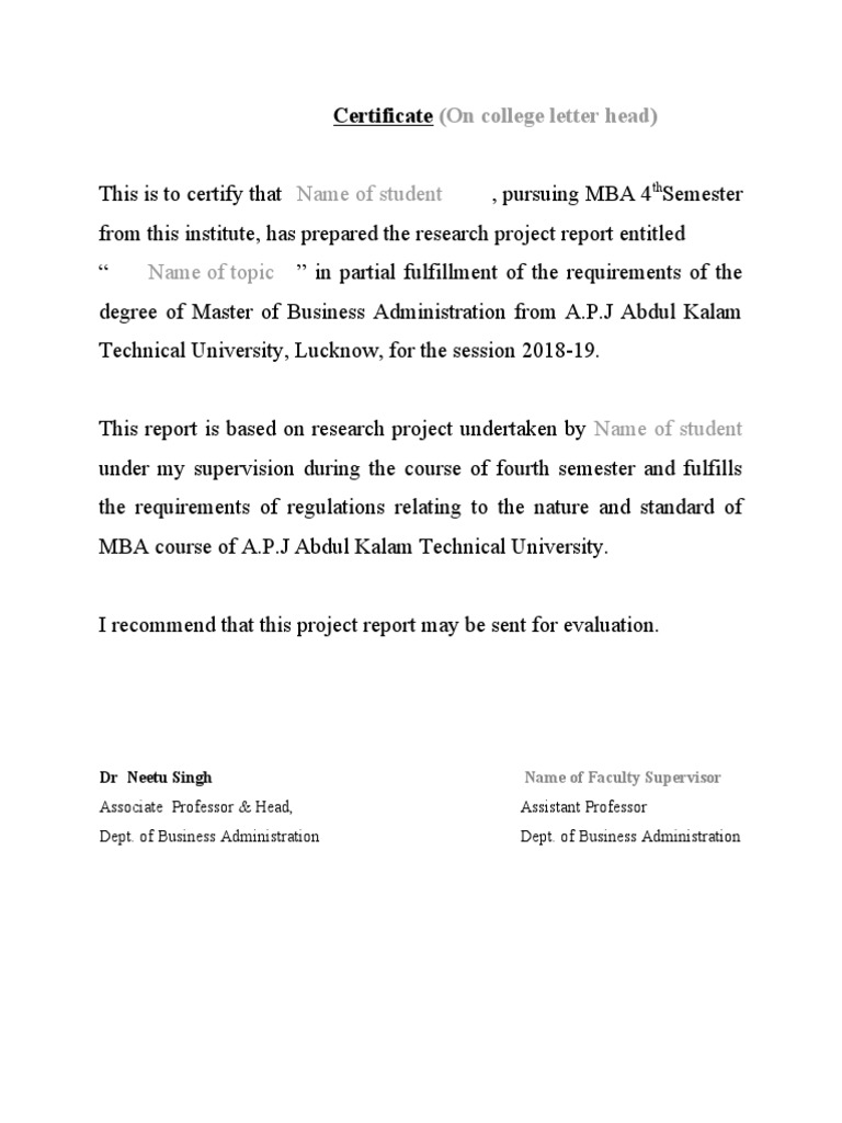 Research Project Format-Certificate and Declaration | PDF