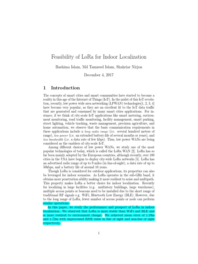LoRa Technology for Indoor Localization | PDF | Computer Network ...
