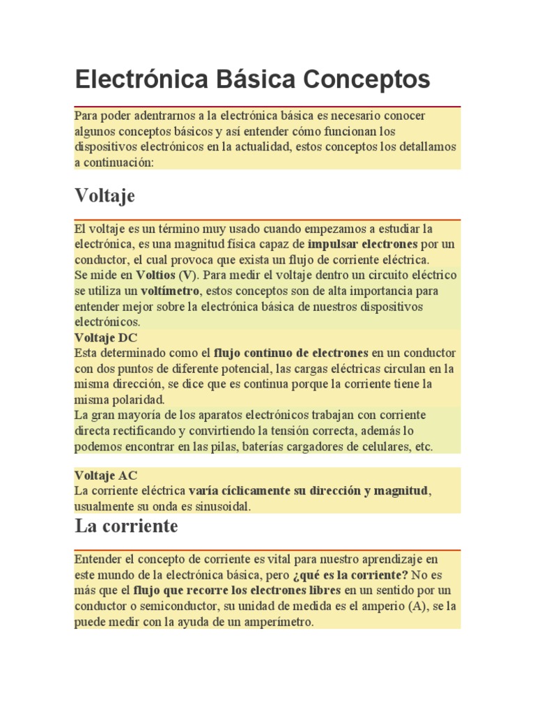 Electrónica Básica Conceptos | PDF | Electrónica | Corriente eléctrica