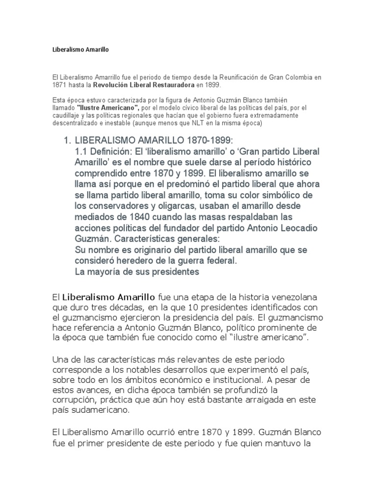 Liberalismo Amarillo en Venezuela (1870-1899) | PDF | Venezuela