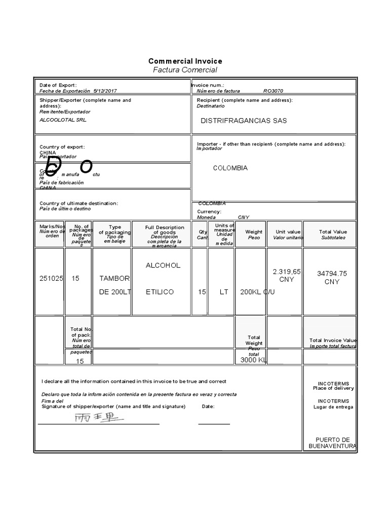 Ejemplo Factura Comercial Internacional | PDF | Transporte de ...