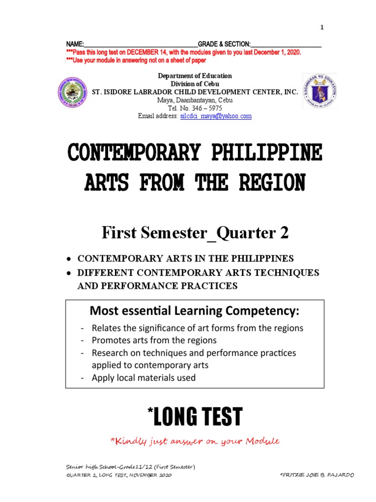 2 CPAR - MODULE 6 - 1st LONG TEST - q2 | PDF | Collage | Minimalism