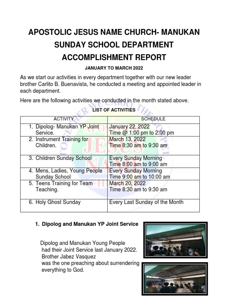 Apostolic Jesus Name Church-Manukan Sunday School Department ...