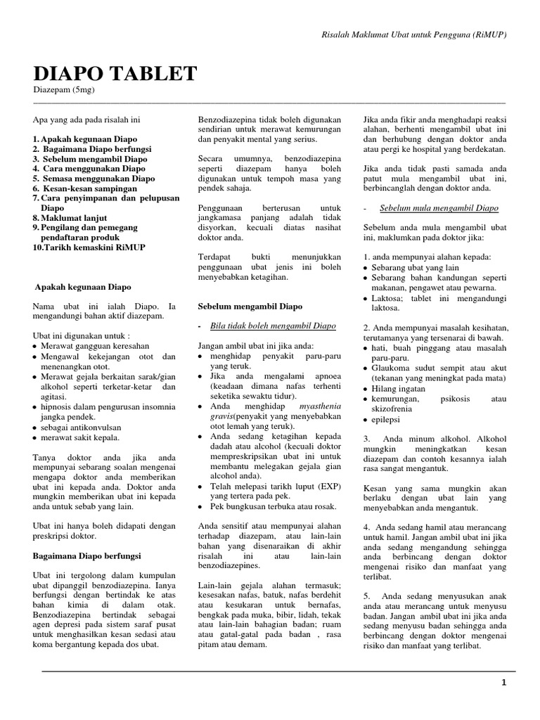 Diapo Tablet 5mg (Diazepam) Upha Pharmaceutical Manufacturing (M) Sdn ...