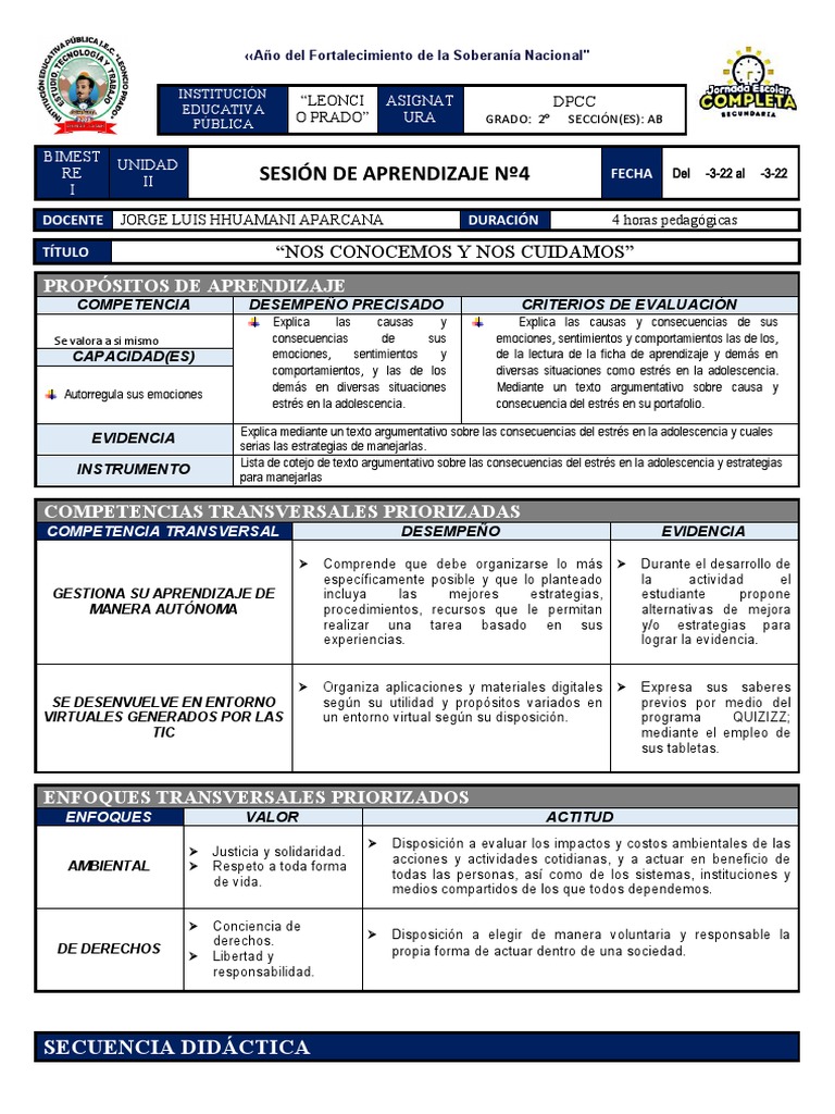 Sesión de Aprendizaje Modelo de DPCC | PDF | Evaluación | Aprendizaje