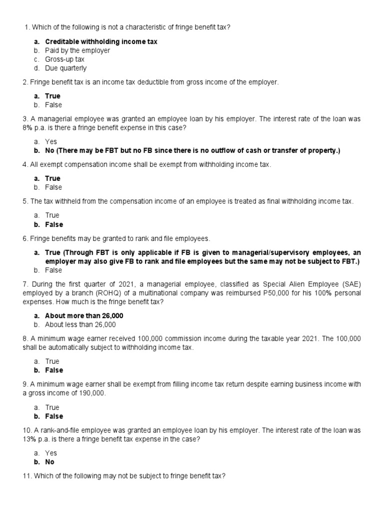 Income Taxation Exercises | PDF | Employee Benefits | Income Tax