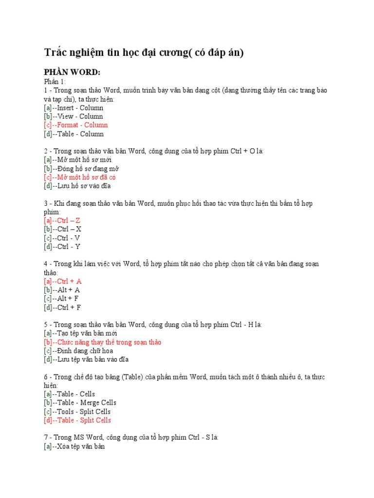 (123doc) Trac Nghiem Tin Hoc Dai Cuong Co Dap An | PDF