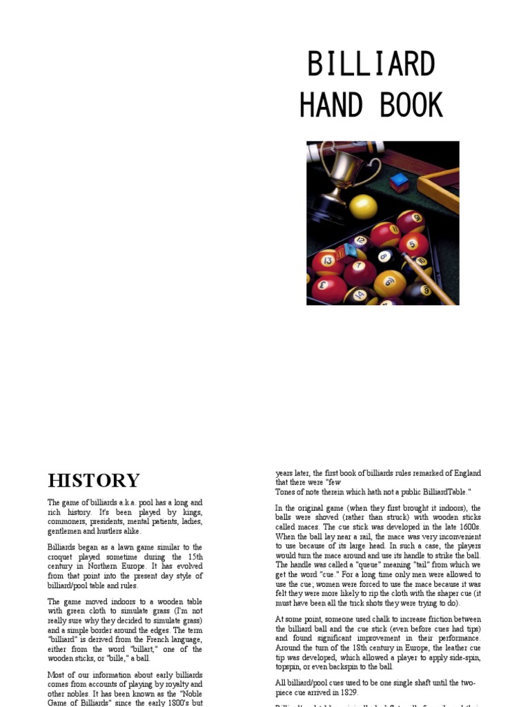 Billiards Handbook | PDF | Cue Sports | Pool (Cue Sports)