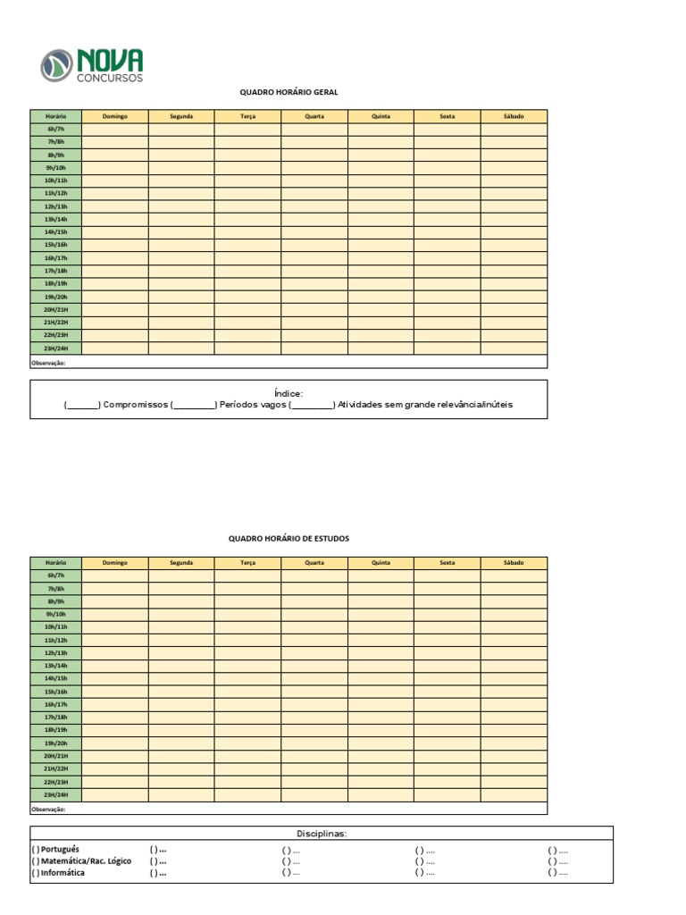 Quadro Horário Geral | PDF