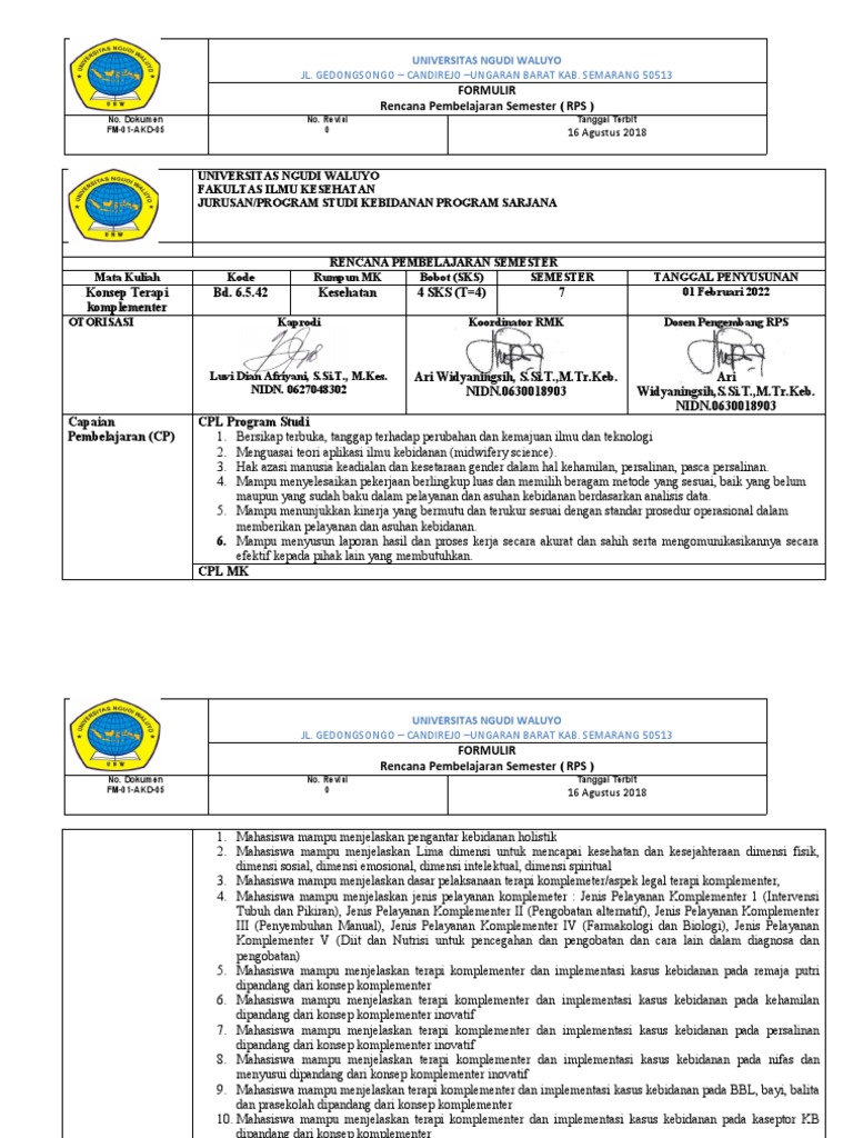 RPS Konsep Terapi Komplementer Transfer SMT 7 Genap 20212022 | PDF