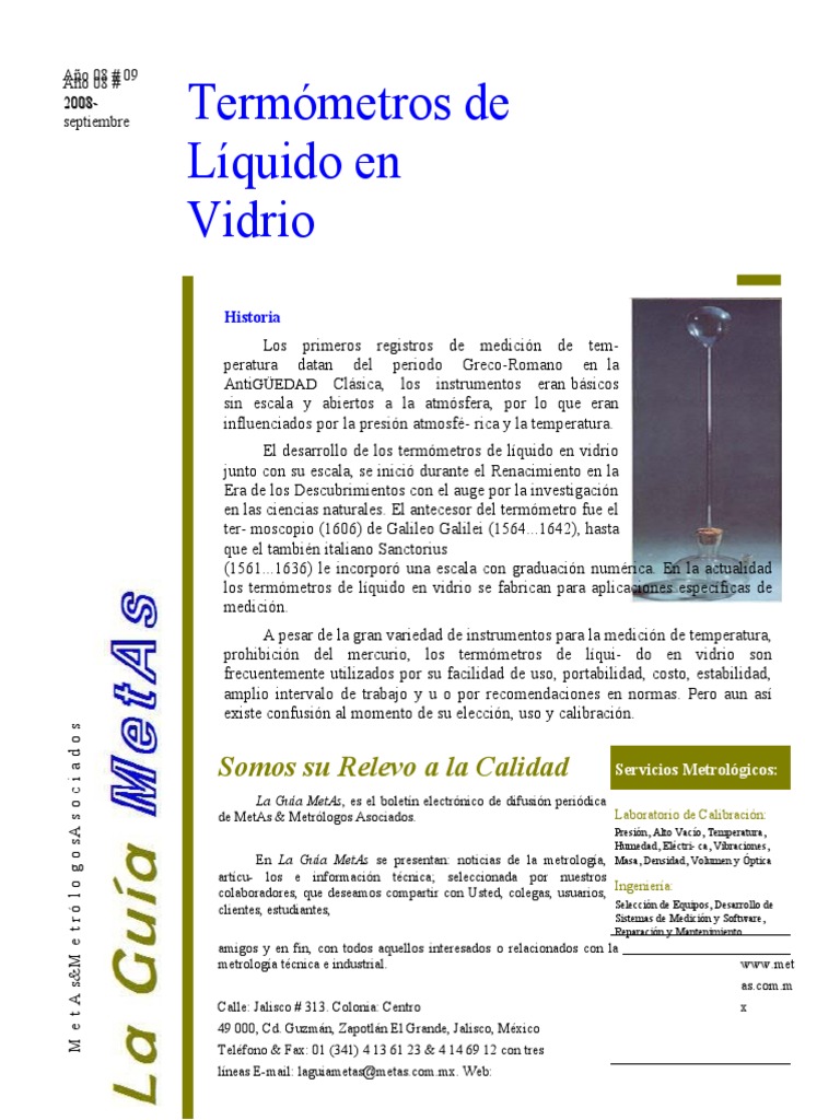 Guía de Termómetros de Líquido en Vidrio | PDF | Temperatura | Gases