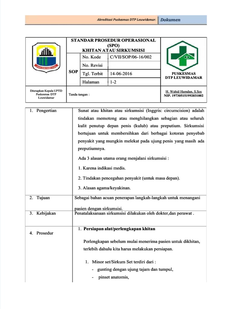 SOP Khitan Puskesmas Leuwidamar | PDF