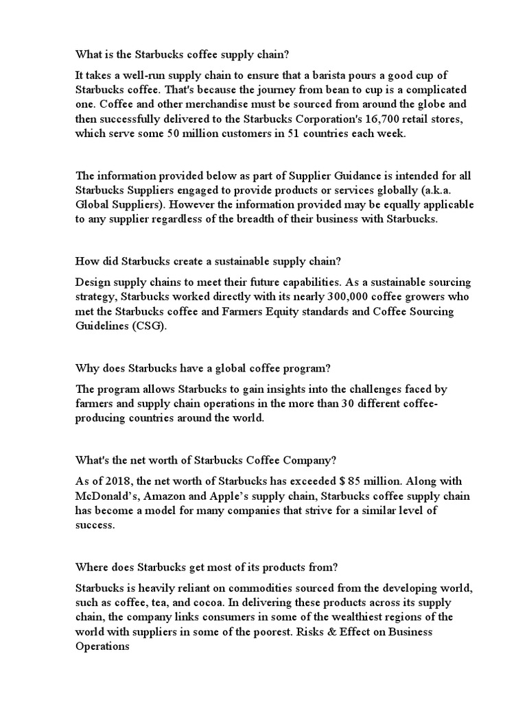 Starbucks Supply Chain Management | PDF | Starbucks | Supply Chain