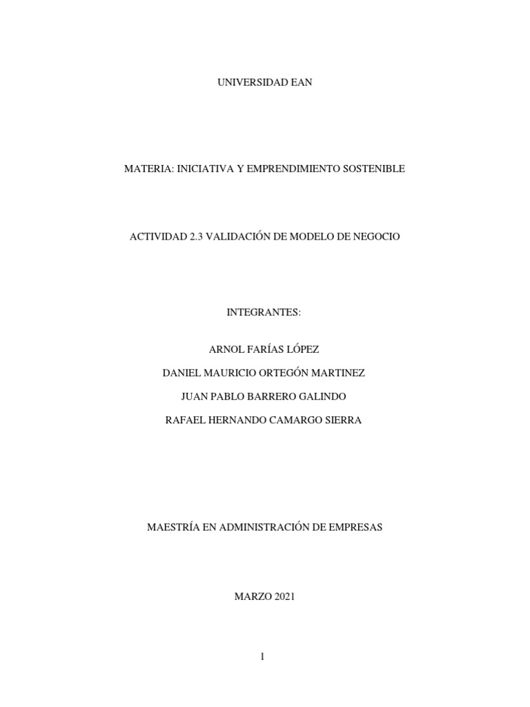 Validación de Modelo de Negocio EAN | PDF | Marketing | Modelo de negocio