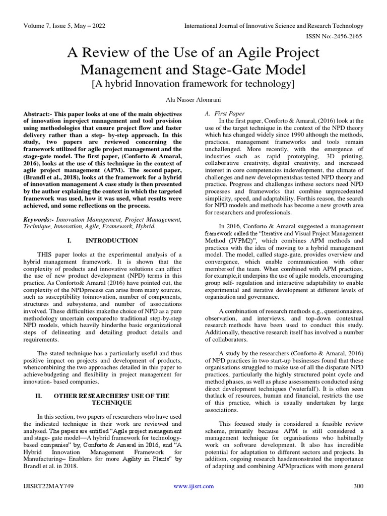 A Review of The Use of An Agile Project Management and Stage-Gate Model ...