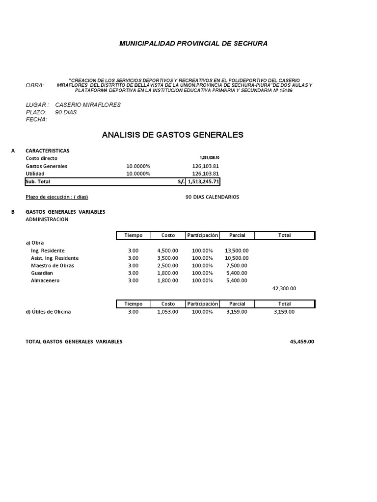 Gastos Generales | PDF