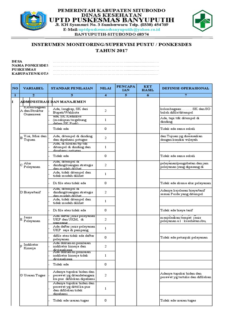 Checklist Supervisi Pustu Ponkedes | PDF