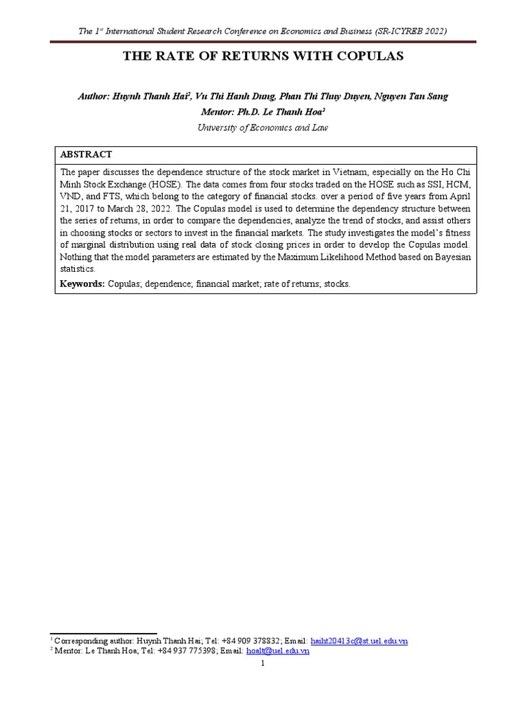 The Rate of Returns With Copulas | PDF | Probability Distribution | Normal Distribution