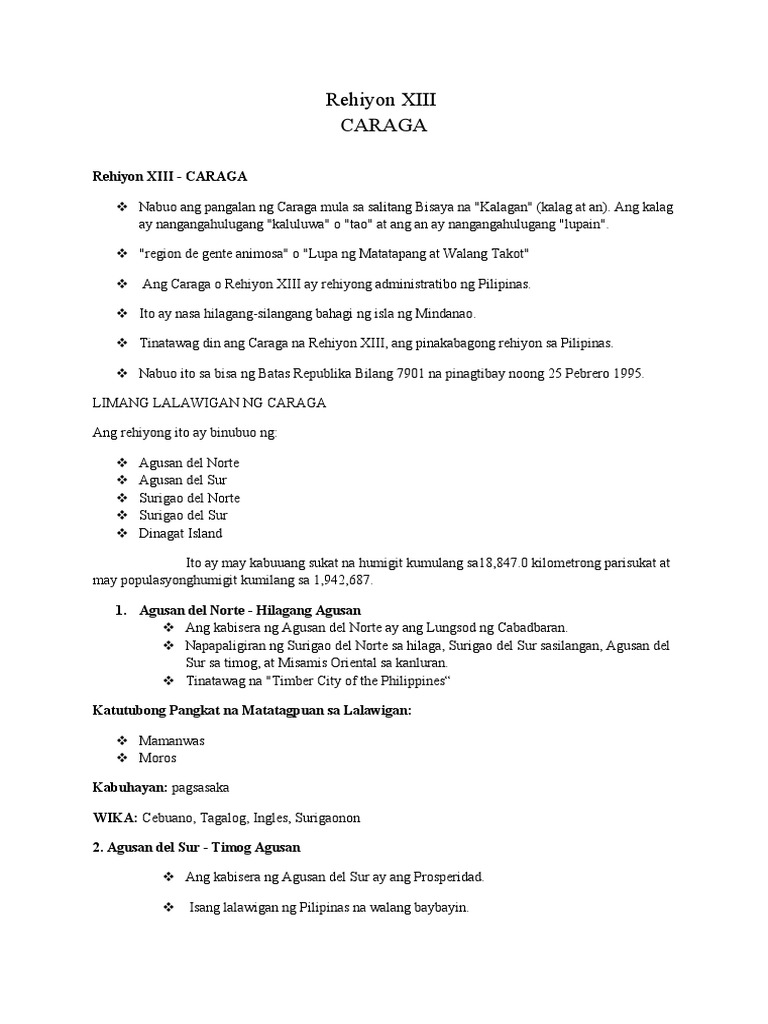 Rehiyon XIII CARAGA | PDF