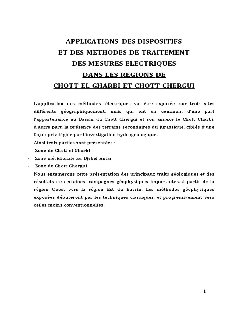 Applications Des Dispositifs ET DES Methodes DE Traitement DES Mesures ...