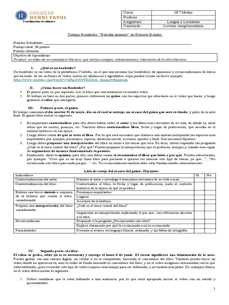 Control de Lectura - Estrella Distante | PDF | Vídeo | Cognición