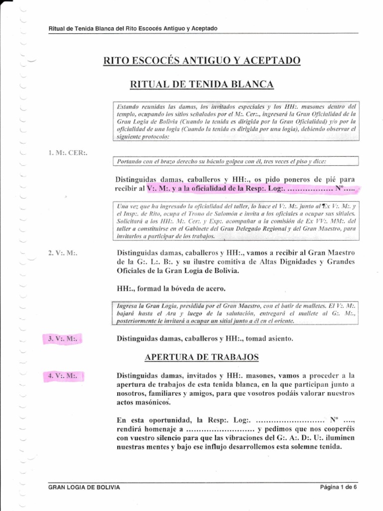 Ritual Tenida Blanca Rito Escocés | PDF | Masonería | Esoterismo occidental