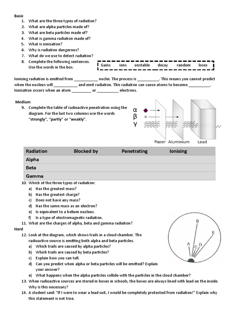Types of Radiation Worksheet | PDF