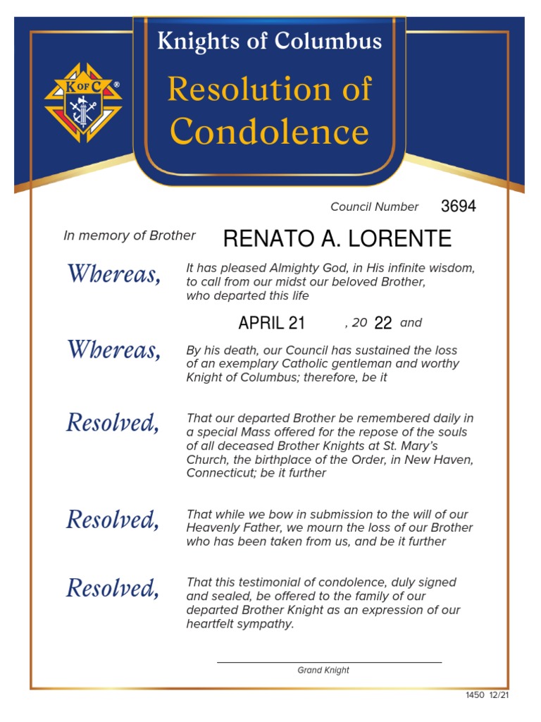1494 Resolution of Condolence Cert Template | PDF