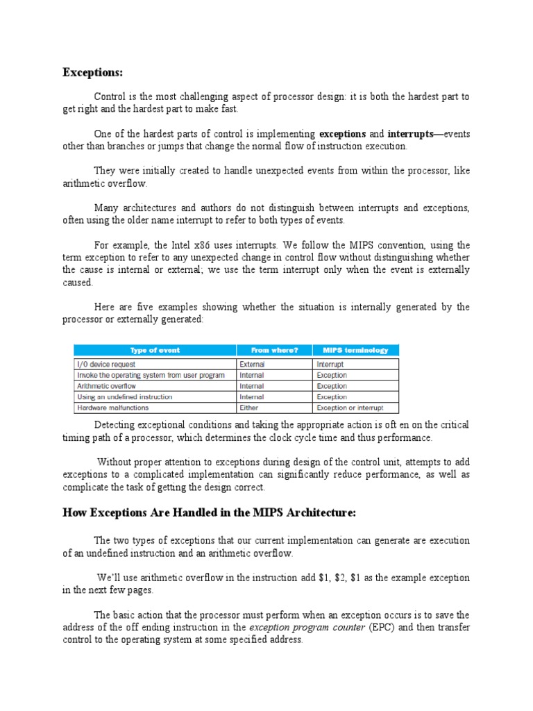 Handling Exceptions in the MIPS Pipelined Architecture | PDF | Central Processing Unit | Digital ...