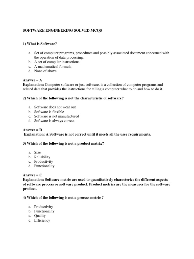 Software Engineering MCQs | PDF | Software Development Process | Software Development