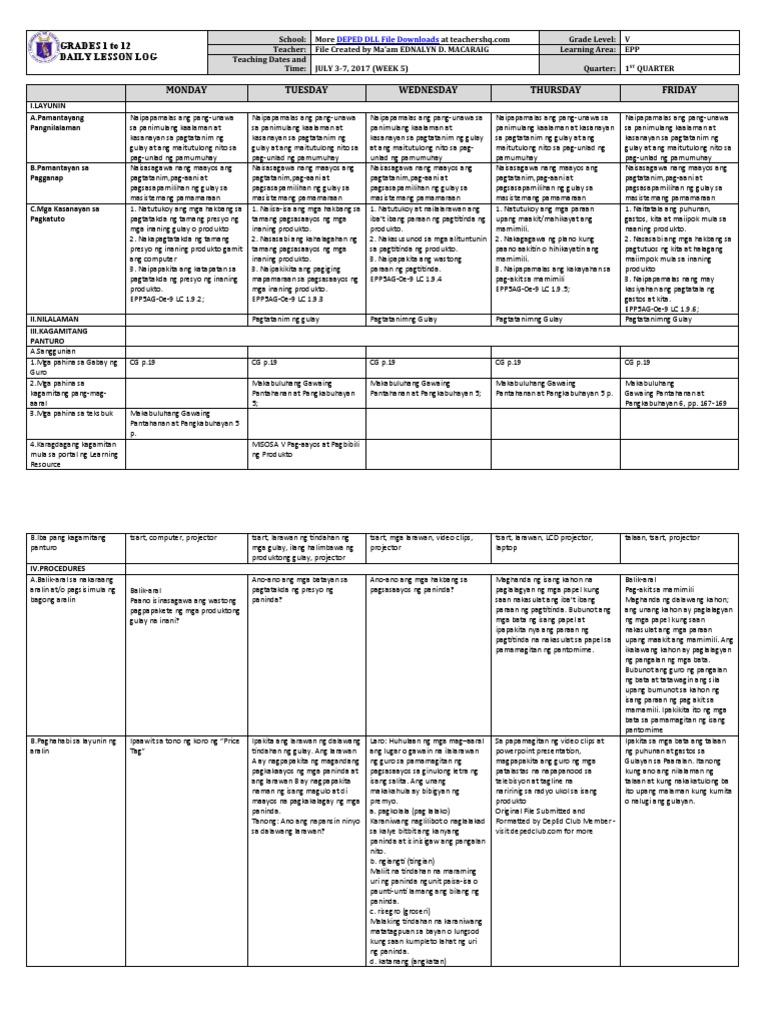 First Quarter EPP (Week 5) | PDF