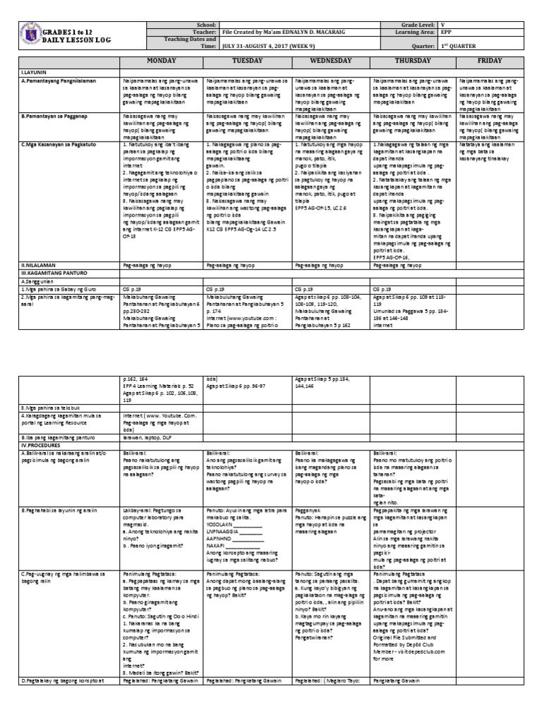 First Quarter EPP (Week 9) | PDF