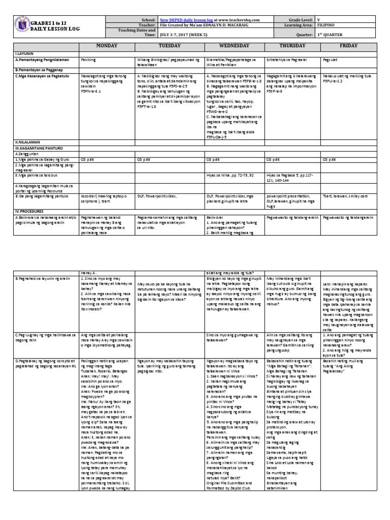 First Quarter FILIPINO (Week 5) | PDF