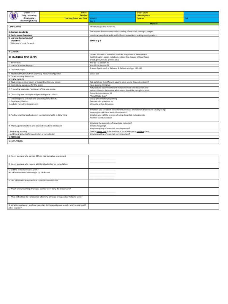 First Quarter SCIENCE (Week 6) | PDF | Learning | Teachers