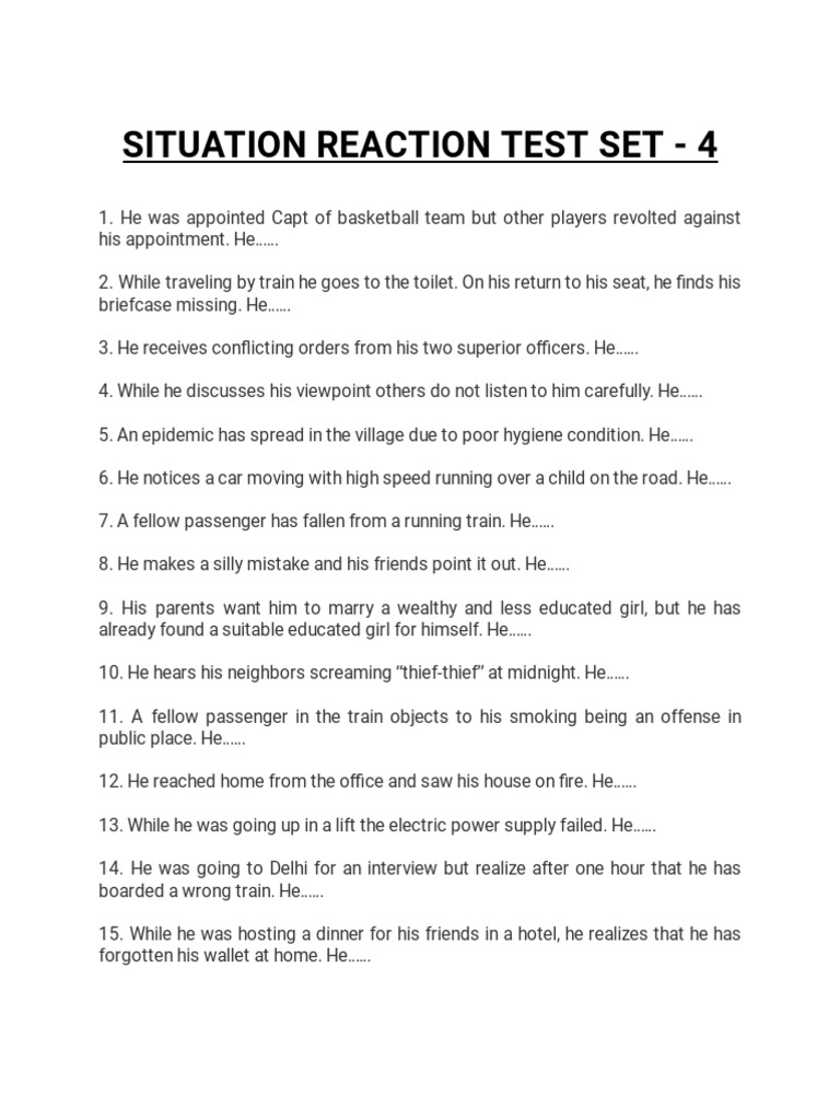 Situation Reaction Test Set - 4 | PDF