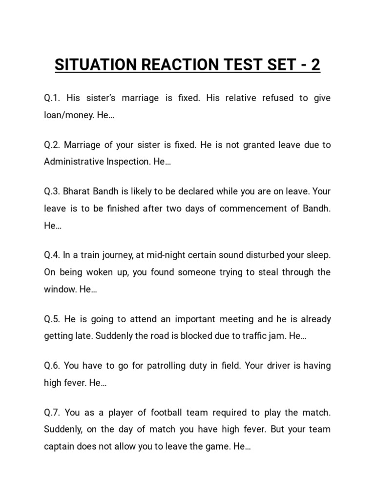 Situation Reaction Test Set - 2 | PDF | Police
