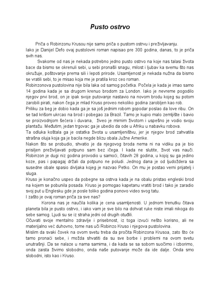 Pusto Ostrvo Robinzon Kruso | PDF