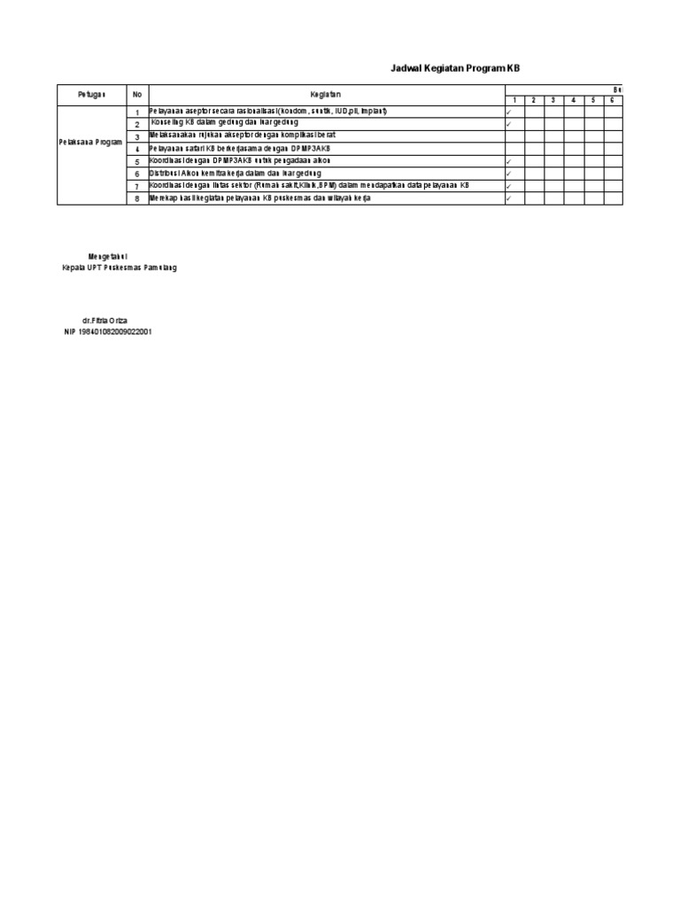 Jadwal Kegiatan Program KB 2019 | PDF