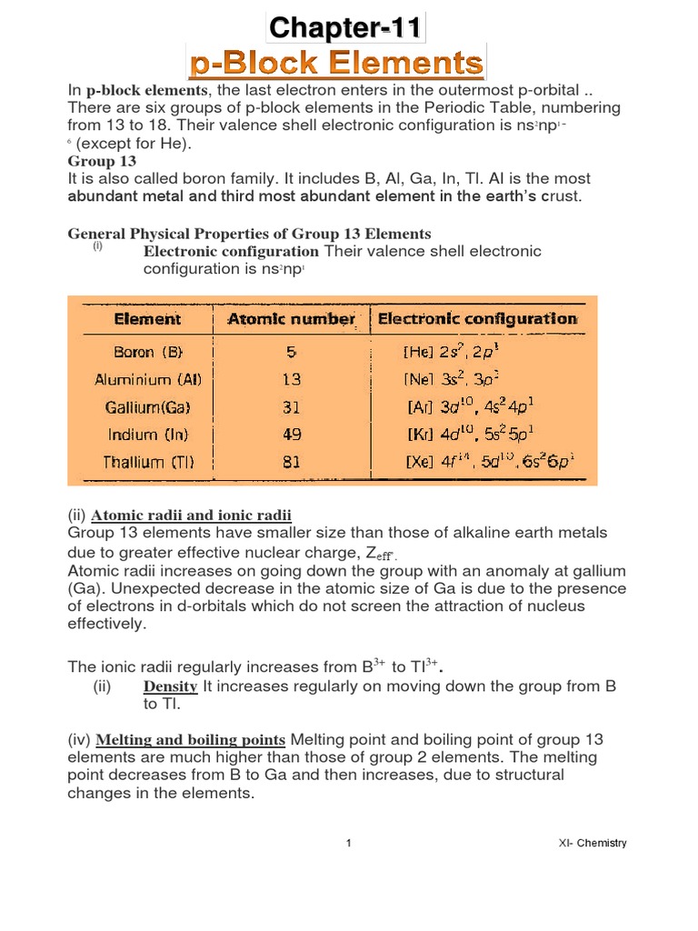 11 P Block Elements Study Notes | Download Free PDF | Silicon | Oxide