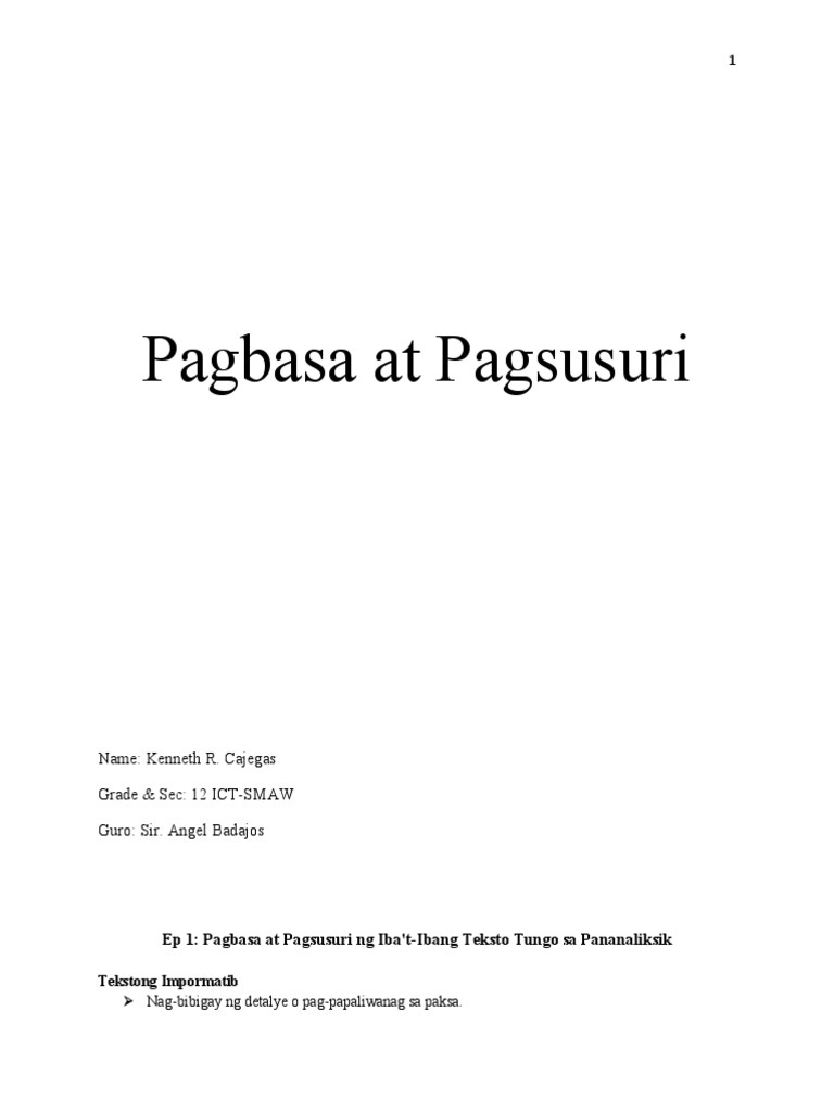 Pagbasa at Pagsusuri | PDF
